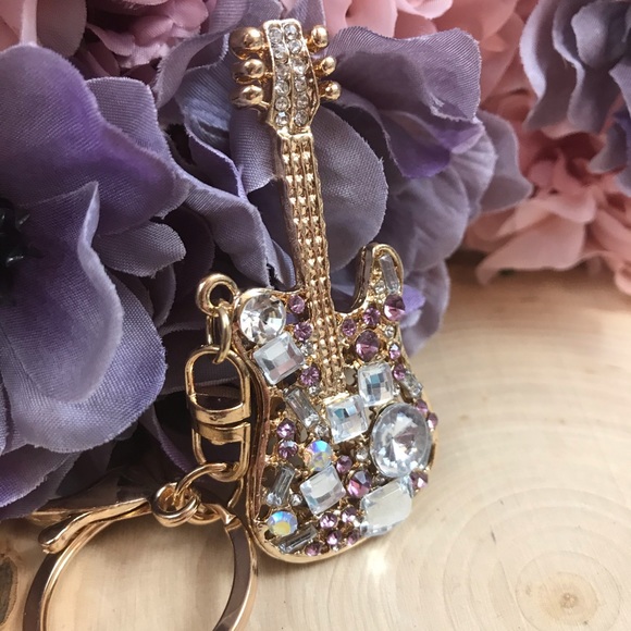 Accessories | Purple And Gold Crystal Rhinestone Guitar Keychain | Poshmark